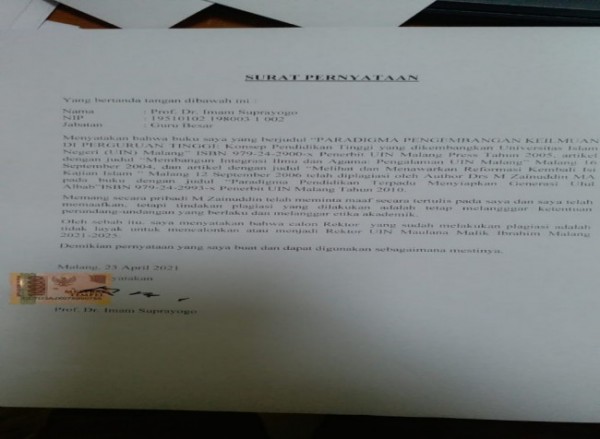 Beredar Surat Pernyataan Mantan Rektor Uin Malang Di Whatsapp Begini