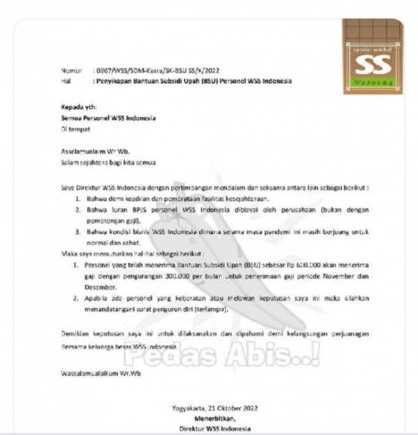 Viral, Pemilik Waroeng SS Potong BSU Karyawannya Rp 300 ribu | MalangTIMES